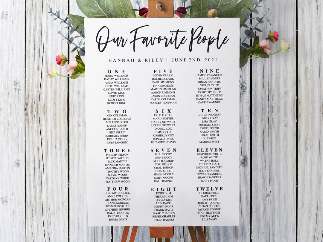 Printable Wedding Seating Chart Editable Template, Our Favorite People ...