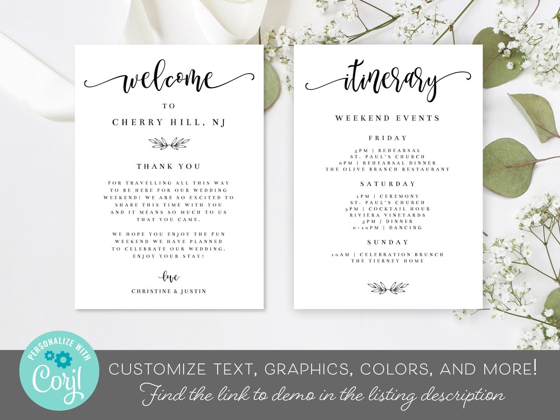 Printable Welcome Card Template // Hotel Welcome Bag Insert // | Etsy