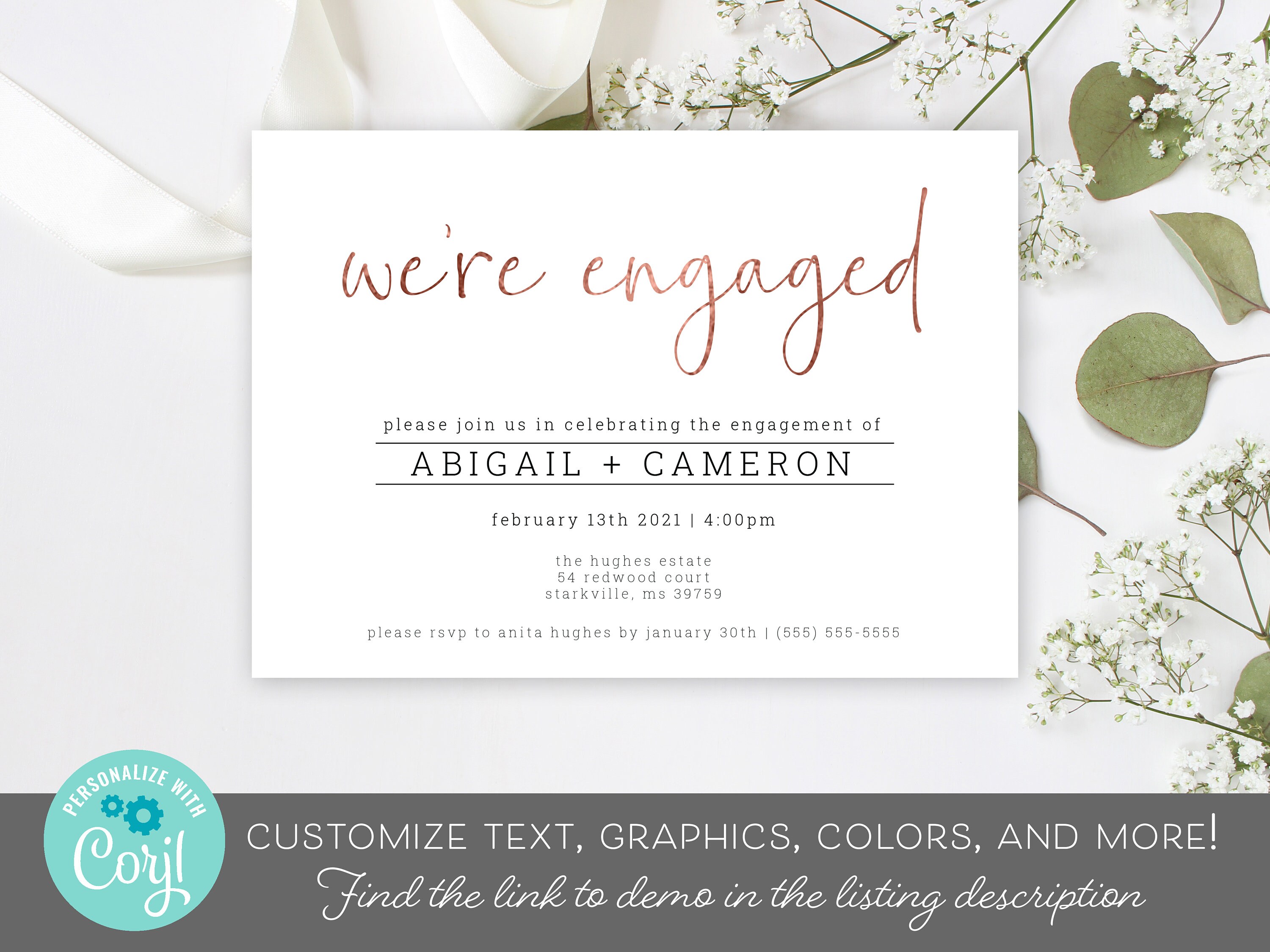 Printable Engagement Announcement We're Engaged Party | Etsy