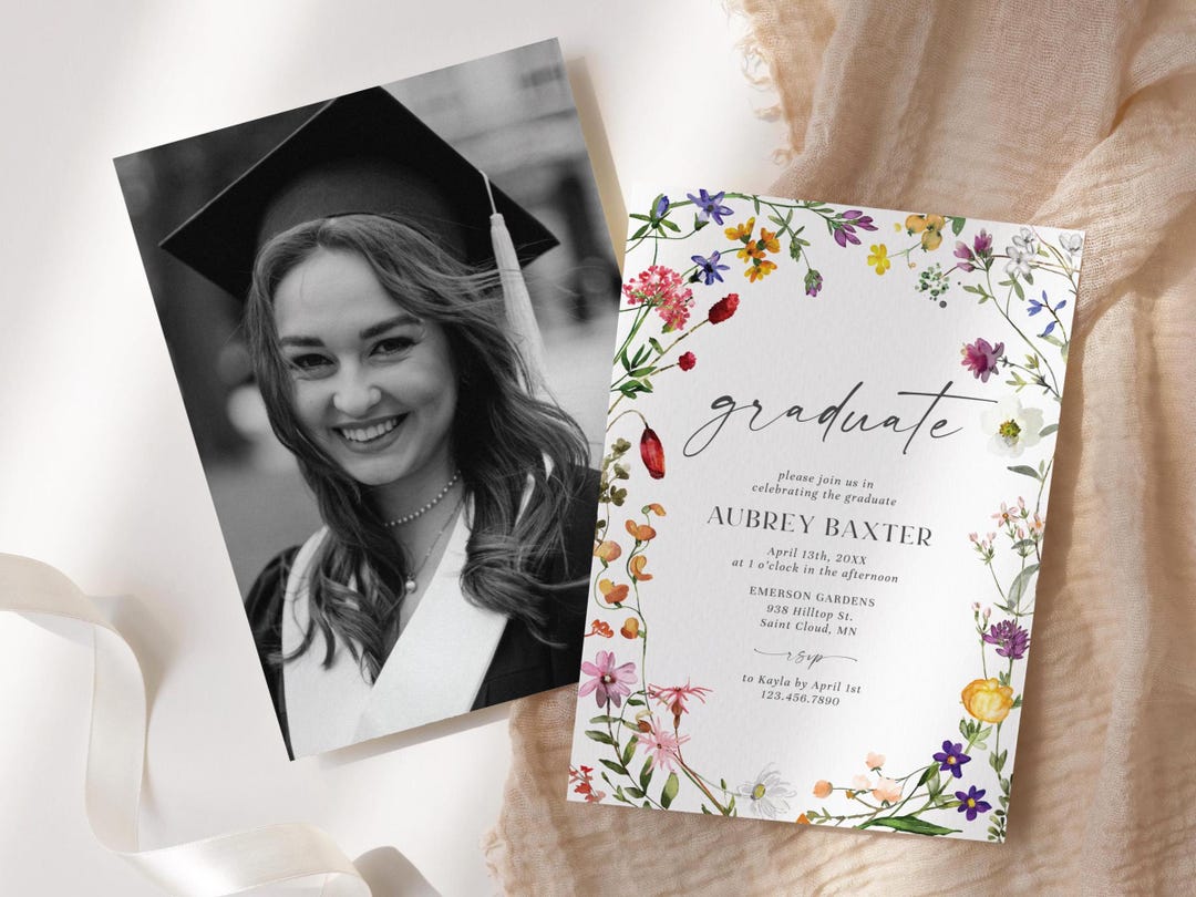 Wildflower Graduation Party Invitation Template, Grad Party Invite With ...
