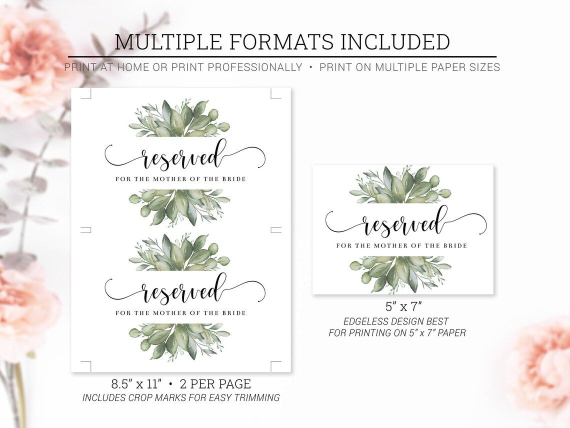 Printable Reserved Seat Wedding Sign, Editable Reserved Seating Card ...
