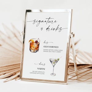 Signature Drinks Sign With Drinks Icons, Printable Bar Sign Template ...