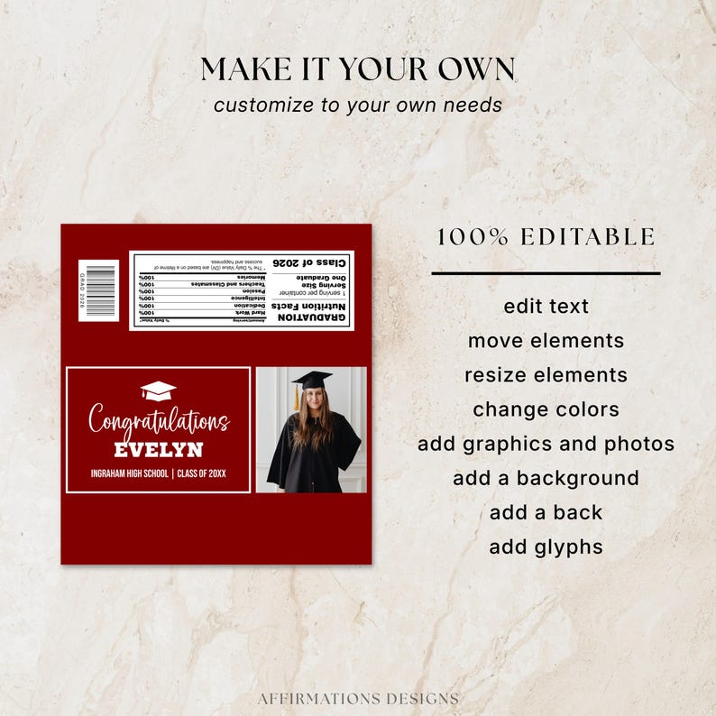 Photo Graduation Candy Bar Wrapper Template, Printable Chocolate Bar ...