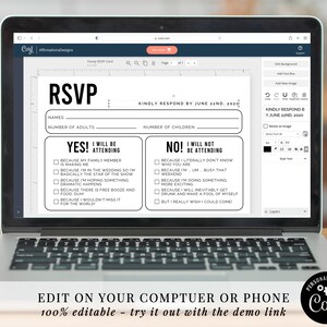 Funny RSVP Card for Wedding, Editable Wedding RSVP Template, Printable ...