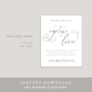 Capture the Love Sign, Wedding Hashtag Sign, Social Media Sign, Share ...