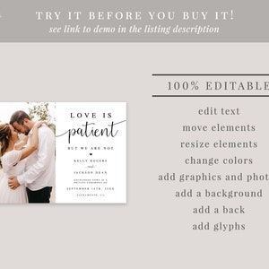 Love is Patient but We Are Not Elopement Announcement Template ...