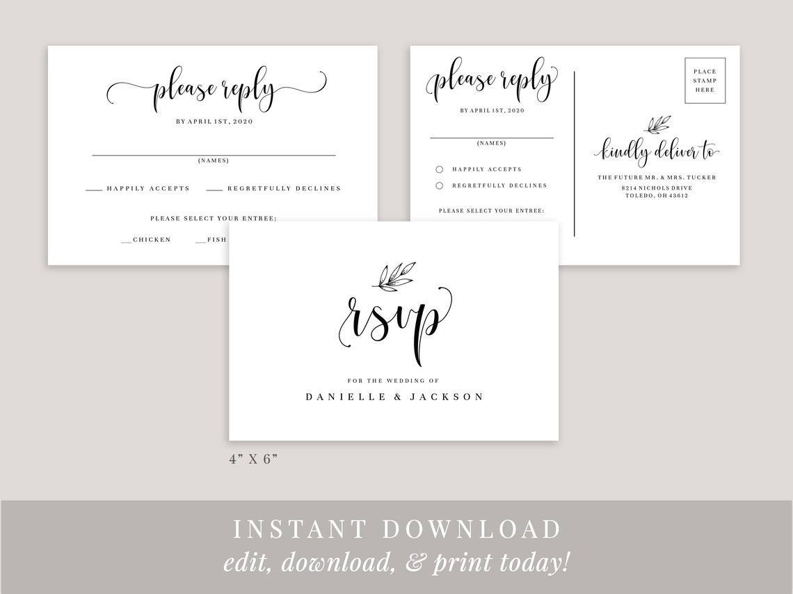 Printable Wedding RSVP Card Template, RSVP Invitation Insert, RSVP ...