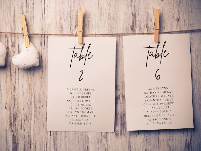 Signature Printable Seating Chart Script Table Number - Etsy