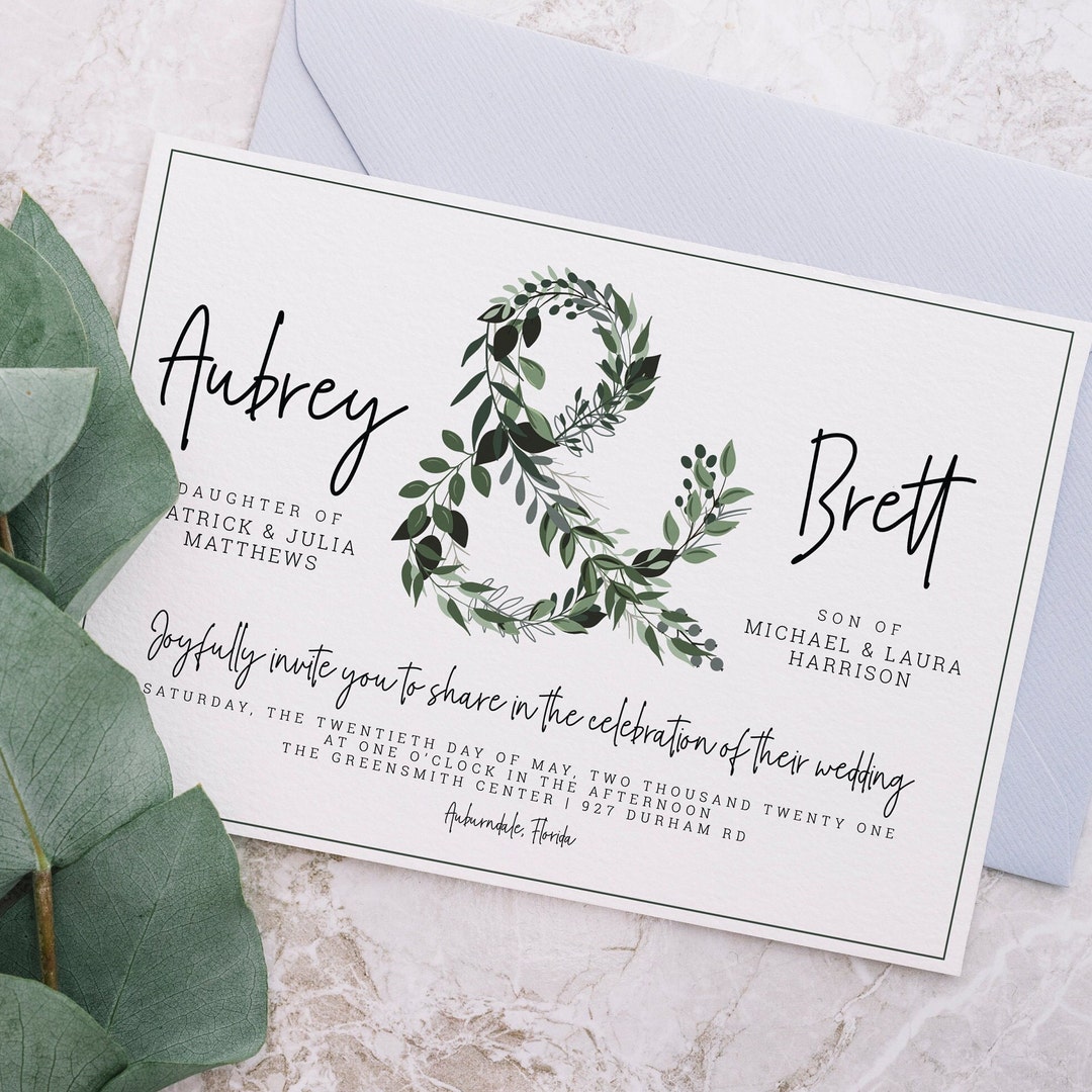 Greenery Printable Wedding Invitation, Editable Wedding Invitation ...