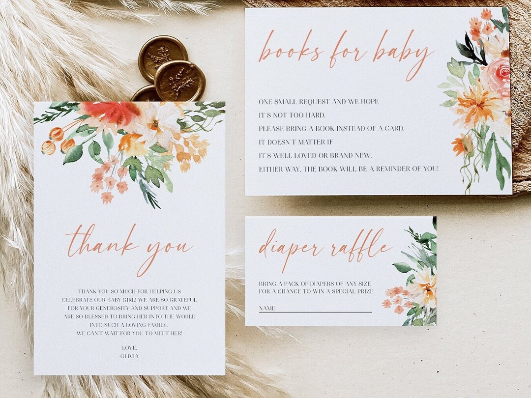 Pink Watercolor Floral Baby Shower Invitation Insert Template Cards ...