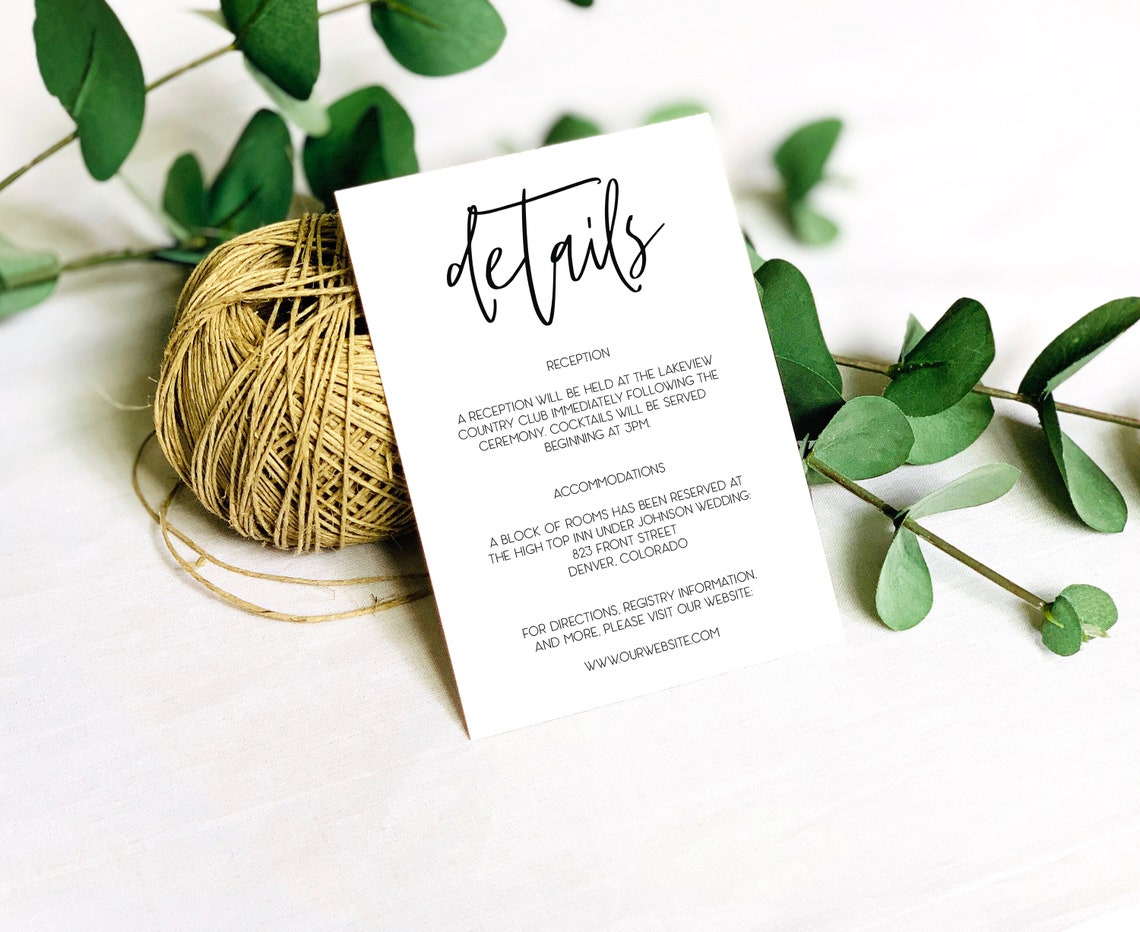 Printable Details Card Editable Template Rustic Wedding | Etsy