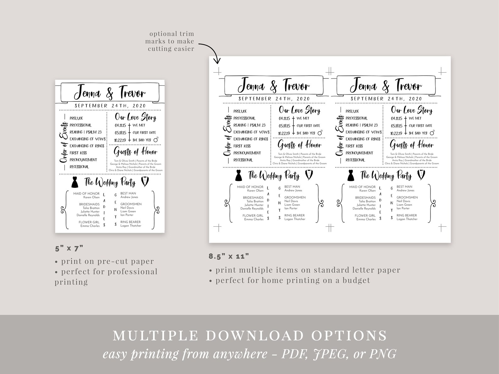 Printable Rustic Wedding Program Template Editable Order of - Etsy