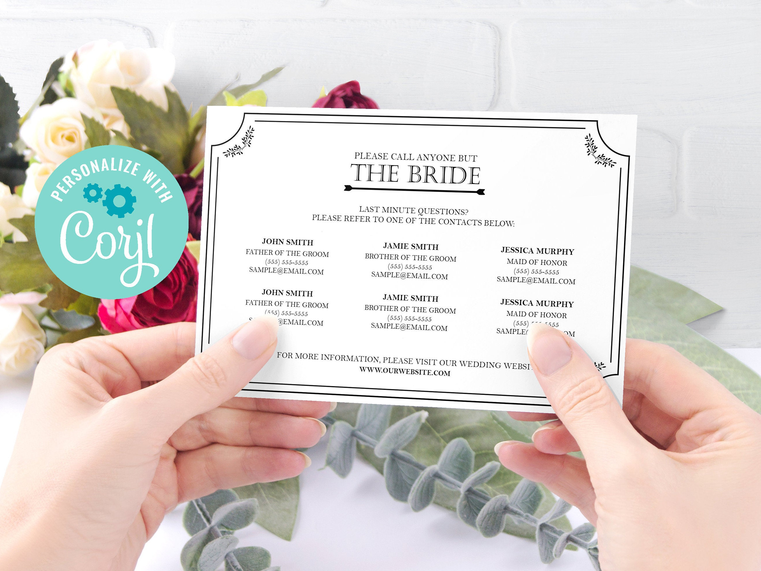 Call Anyone But The Bride Card // Wedding Phone Number Contact | Etsy