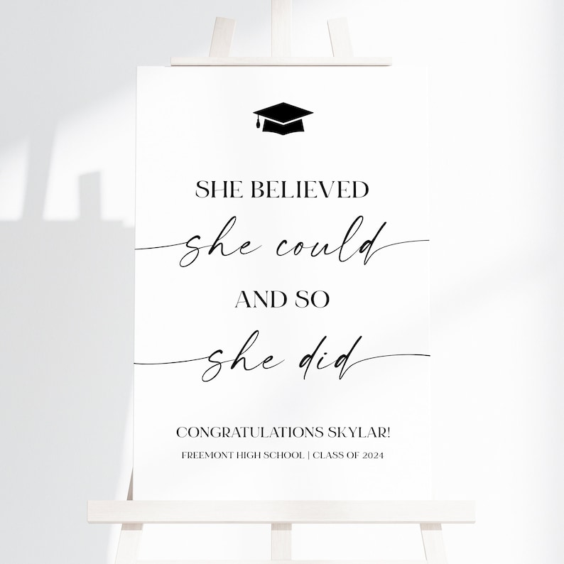 She Believed Graduation Party Sign, Graduation Sign Template, Grad ...
