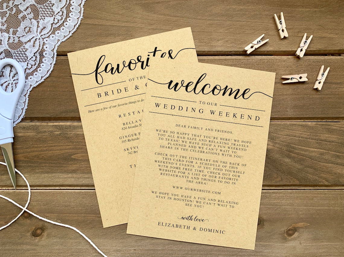 Printable Wedding Welcome Card // Welcome Bag Insert // | Etsy