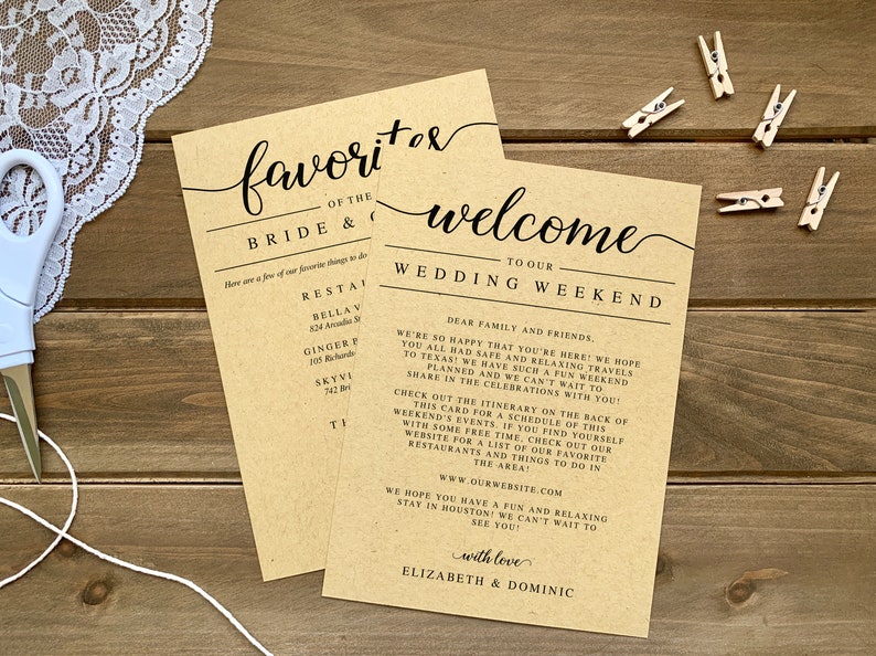 Printable Wedding Welcome Card Welcome Bag Insert Welcome - Etsy