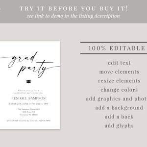 Minimalist Graduation Party Invitation Template, Minimalist Grad Party ...