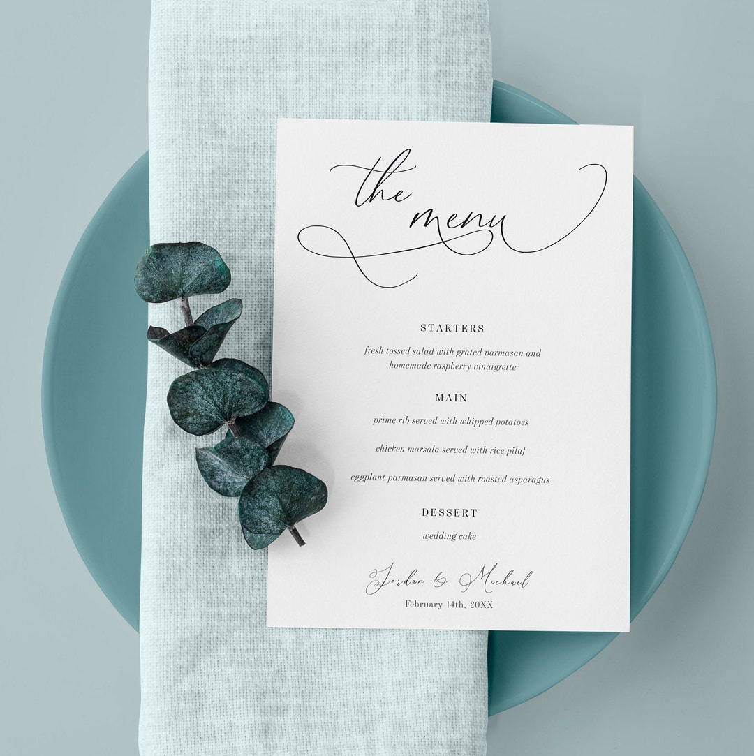 Elegant Wedding Menu Template, Printable Wedding Reception Menu ...