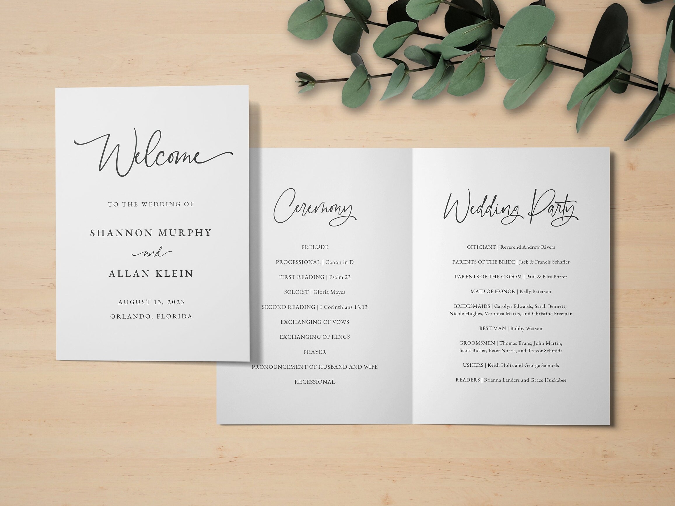 Folded Wedding Program Template Printable Order of Ceremony - Etsy