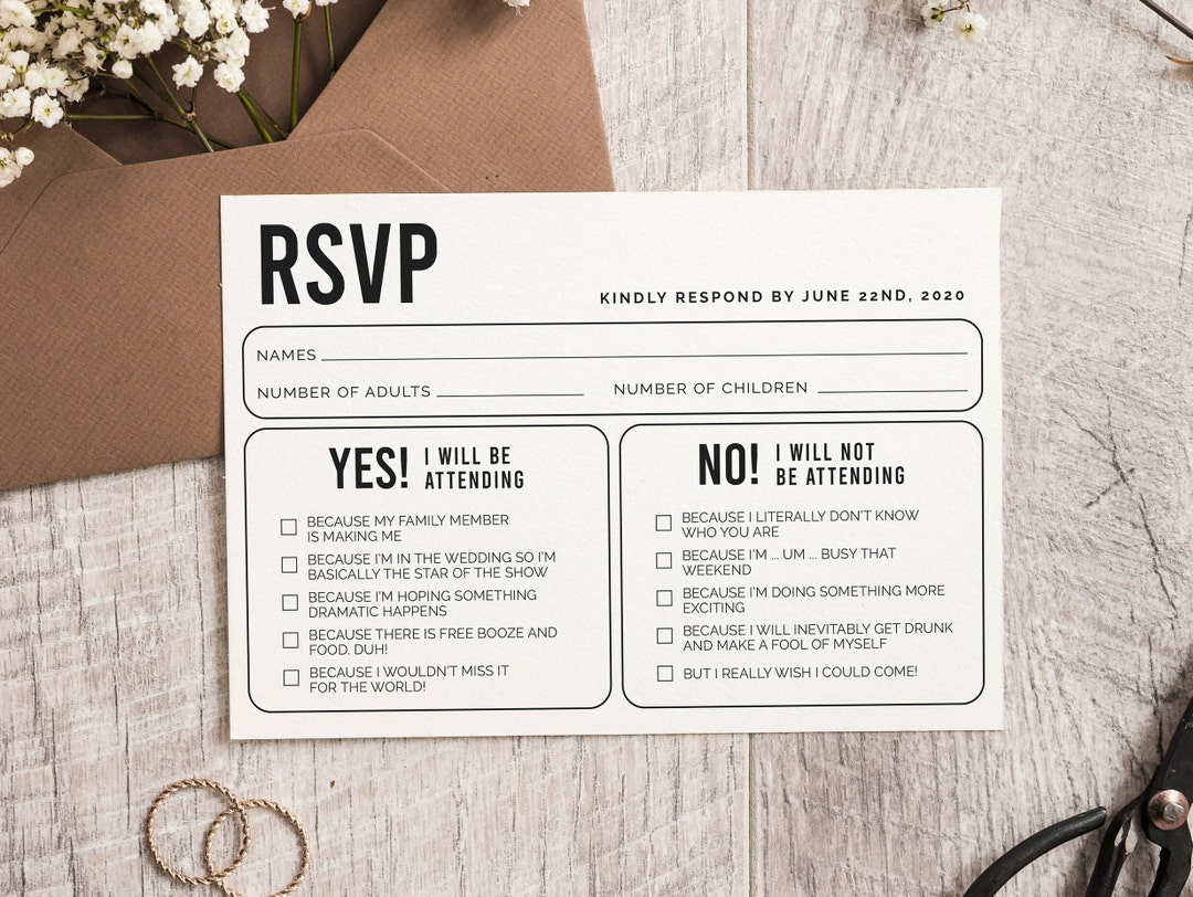 Funny RSVP Card for Wedding, Editable Wedding RSVP Template, Printable ...