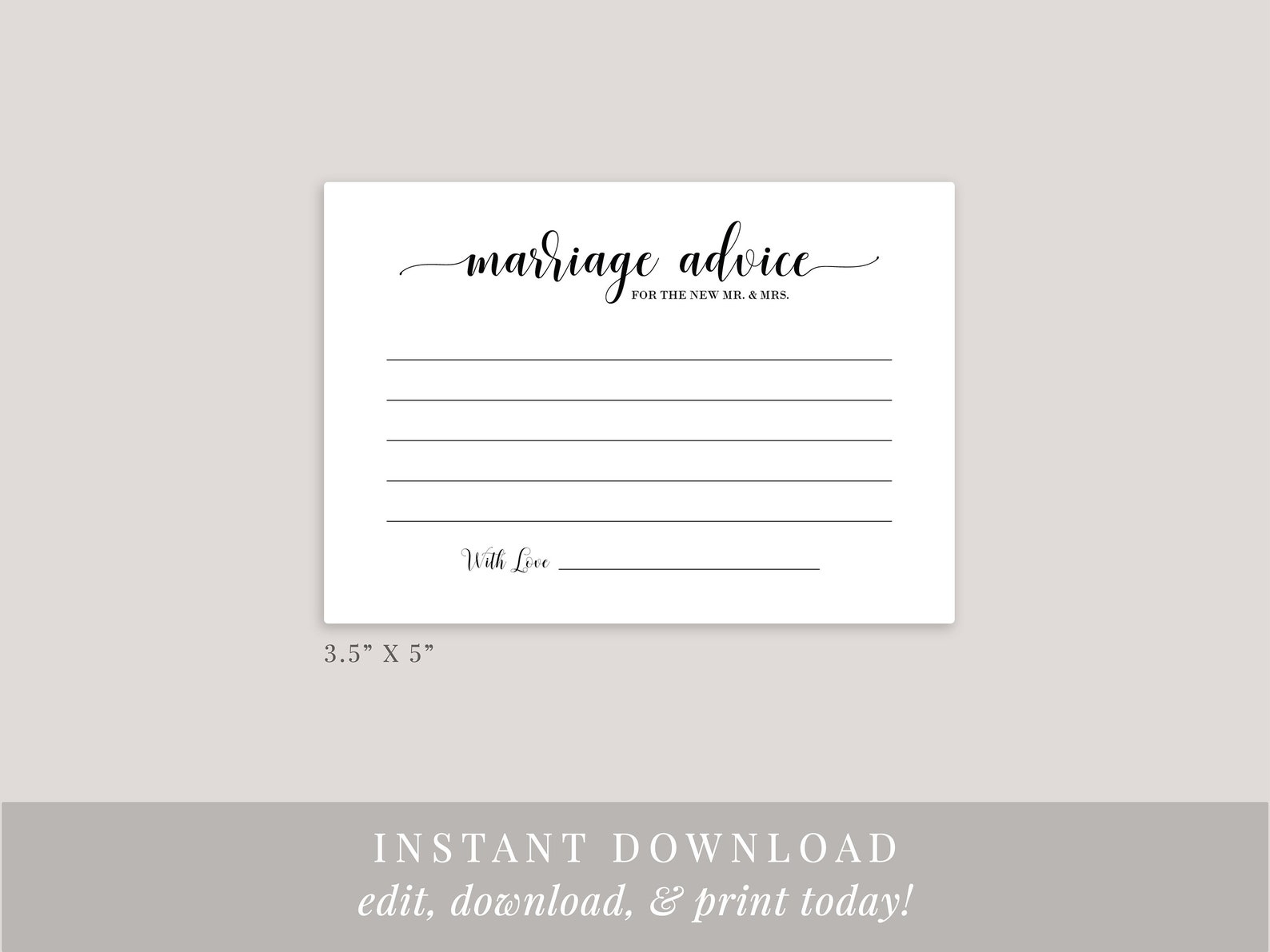 Marriage Advice Card Printable Bridal Shower Game Printable - Etsy