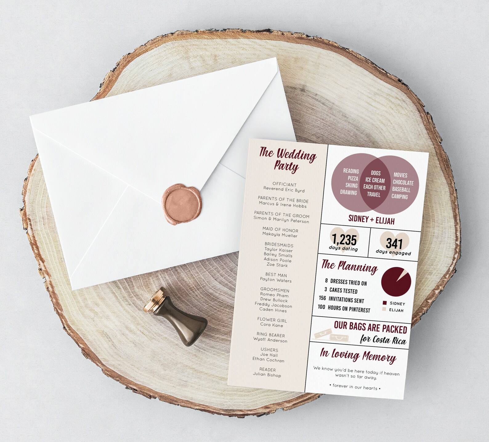 Printable Infographic Wedding Program Burgundy Ceremony - Etsy Canada