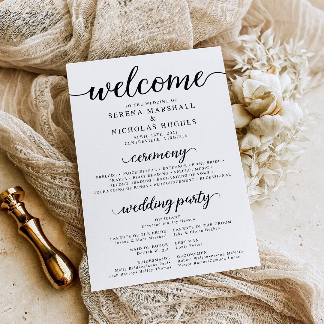 Printable Wedding Ceremony Program, Editable Order of Ceremony Wedding ...