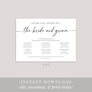 Call Anyone but the Bride and Groom Contact Card Template, Printable ...