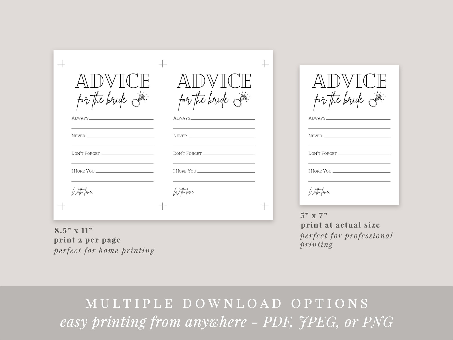 Bridal Shower Advice Card Printable, Advice for the Bride, Bridal ...