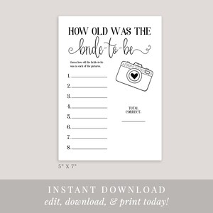 How Old Was the Bride-to-be Printable Bridal Shower Game, Bridal Shower ...