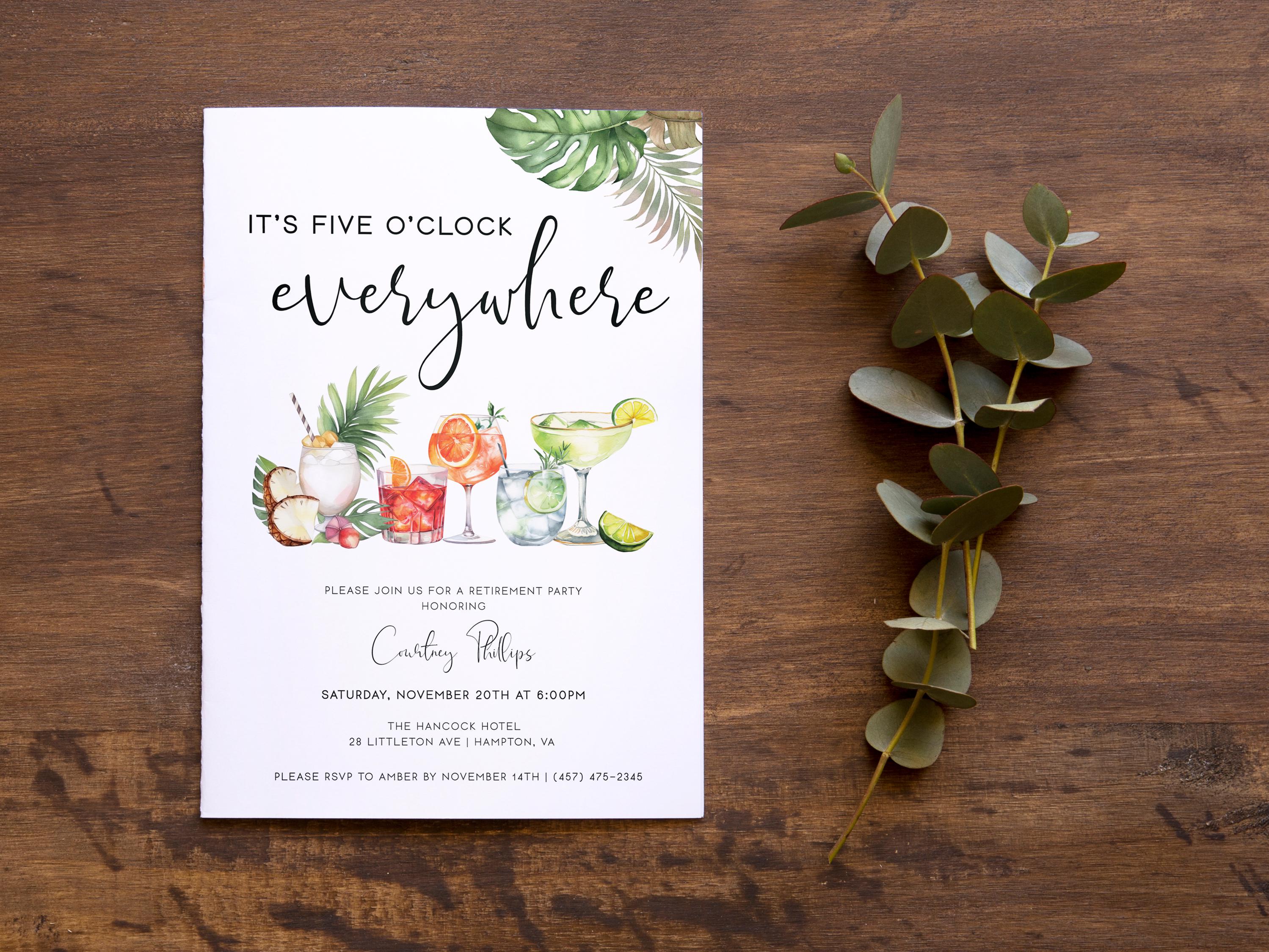 It's Five O'clock Everywhere Retirement Party Invitation Template ...