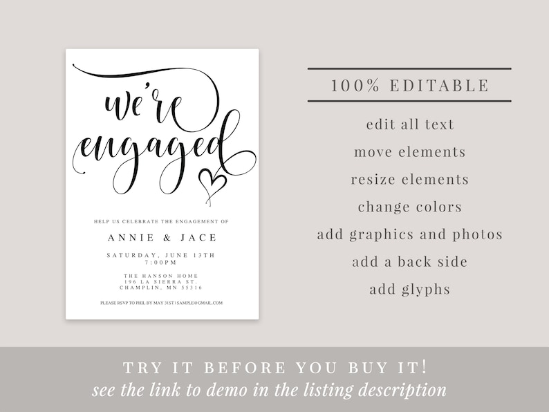 Printable Engagement Announcement, We're Engaged, Editable Engagement ...