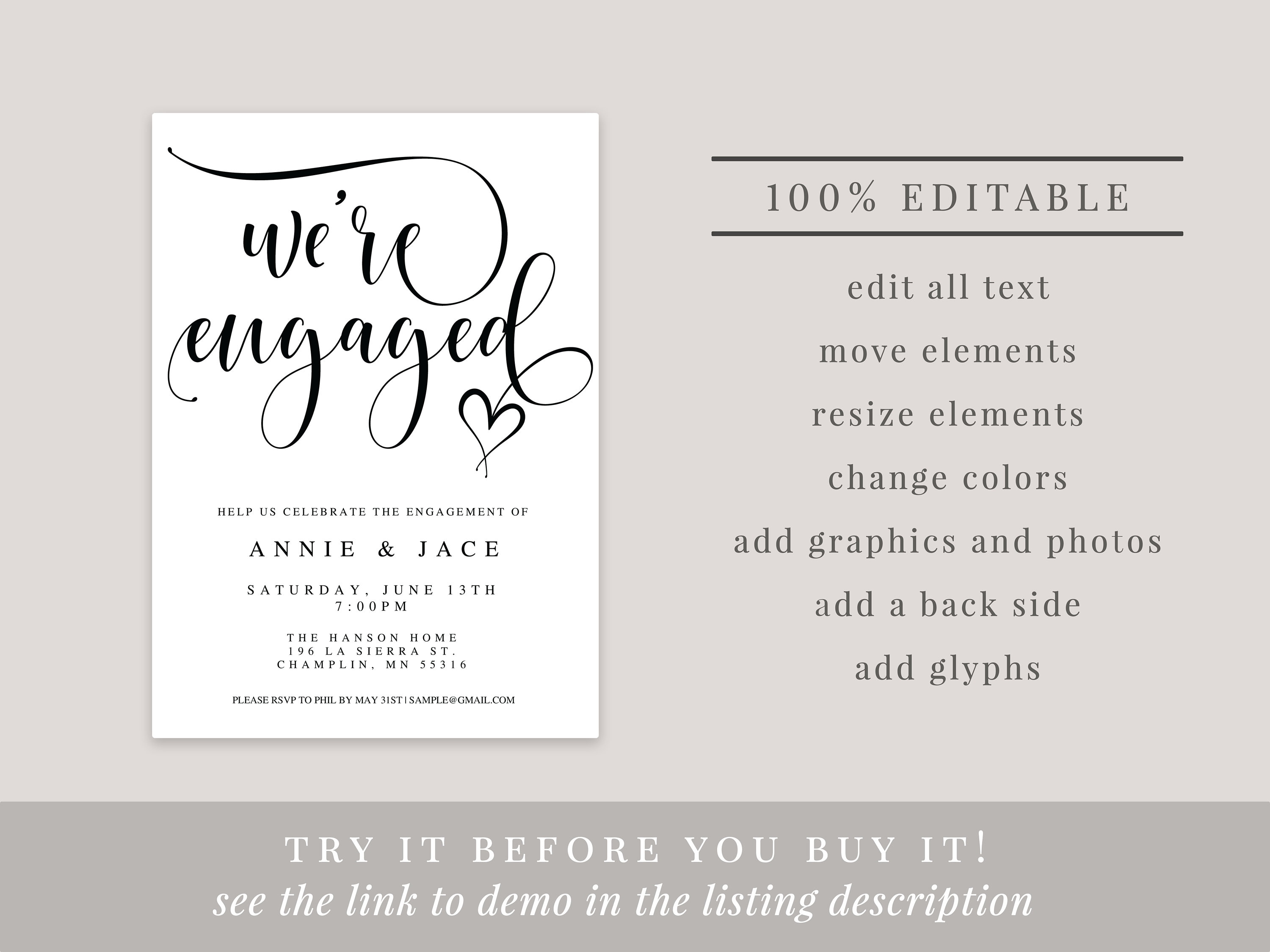 Printable Engagement Announcement, We're Engaged, Editable Engagement ...