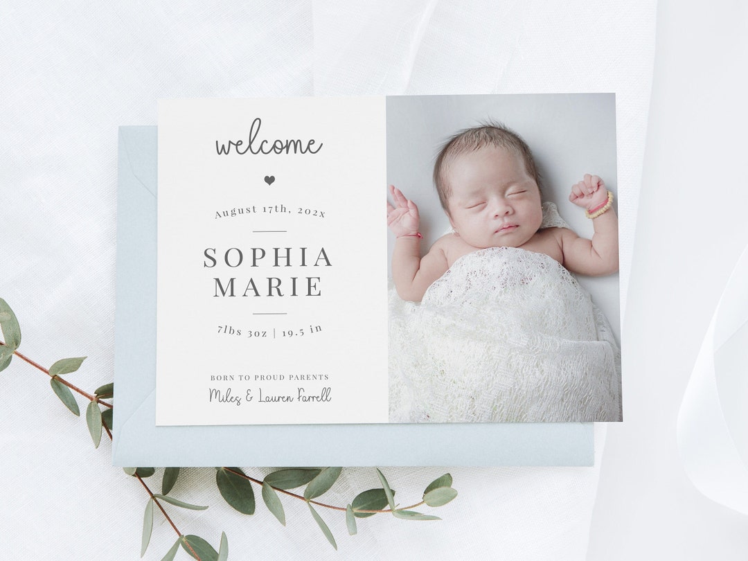 Welcome Baby Announcement With Photo, Photo Birth Announcement Template ...