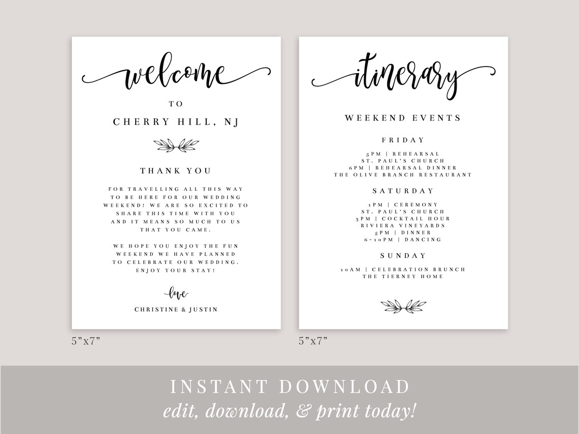 Printable Welcome Card Template Hotel Welcome Bag Insert - Etsy