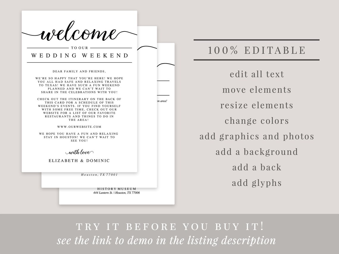 Printable Wedding Welcome Card Welcome Bag Insert Welcome - Etsy