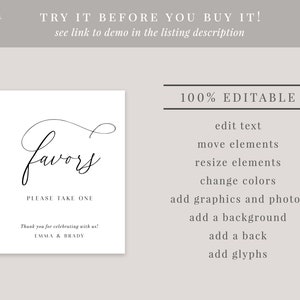 Wedding Favors Sign, Printable Favors Sign, Please Take One, Editable ...