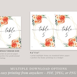 Pink Watercolor Florals Script Table Numbers Template, Printable ...