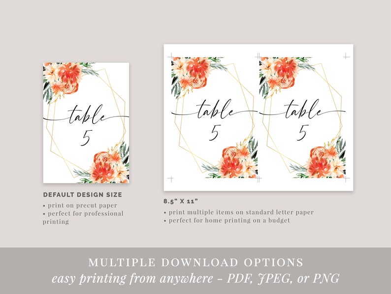 Pink Watercolor Florals Script Table Numbers Template, Printable ...