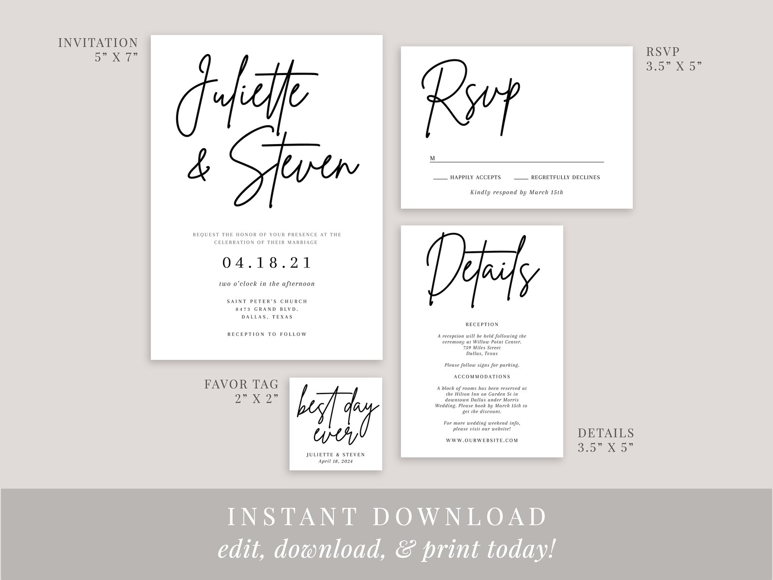 Signature Script Wedding Invitation Set Template Handwriting - Etsy