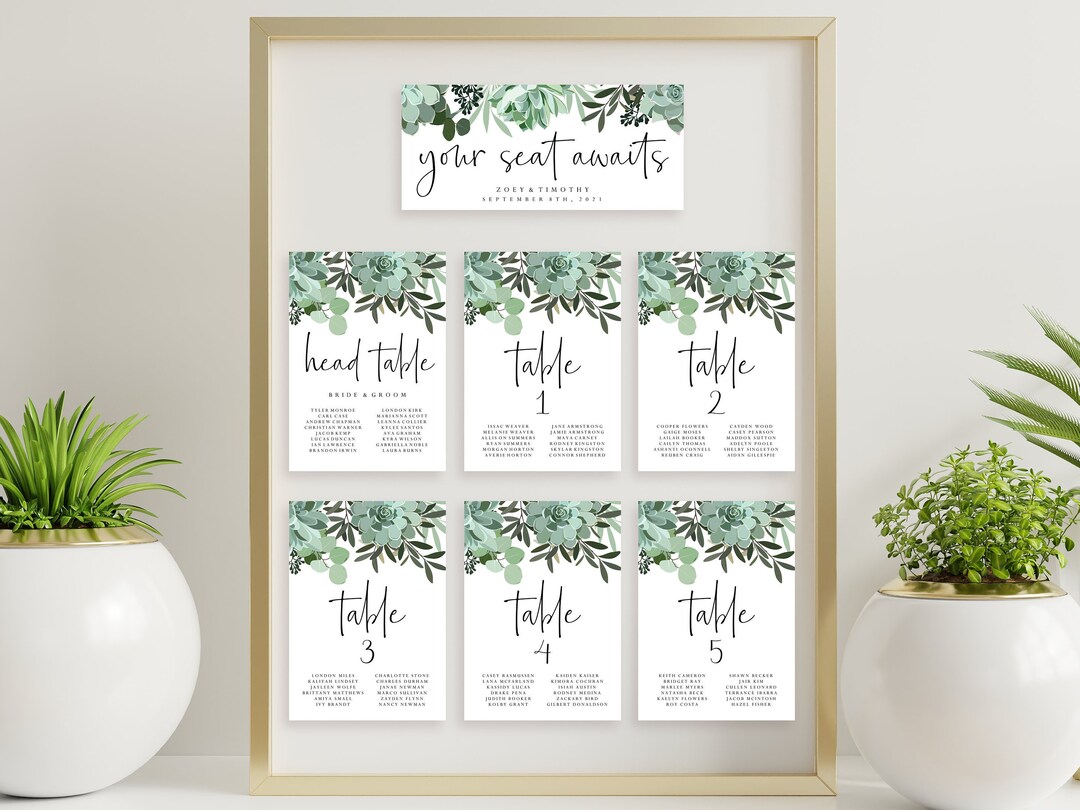 Printable Succulent Wedding Seating Chart, Editable Seating Plan ...