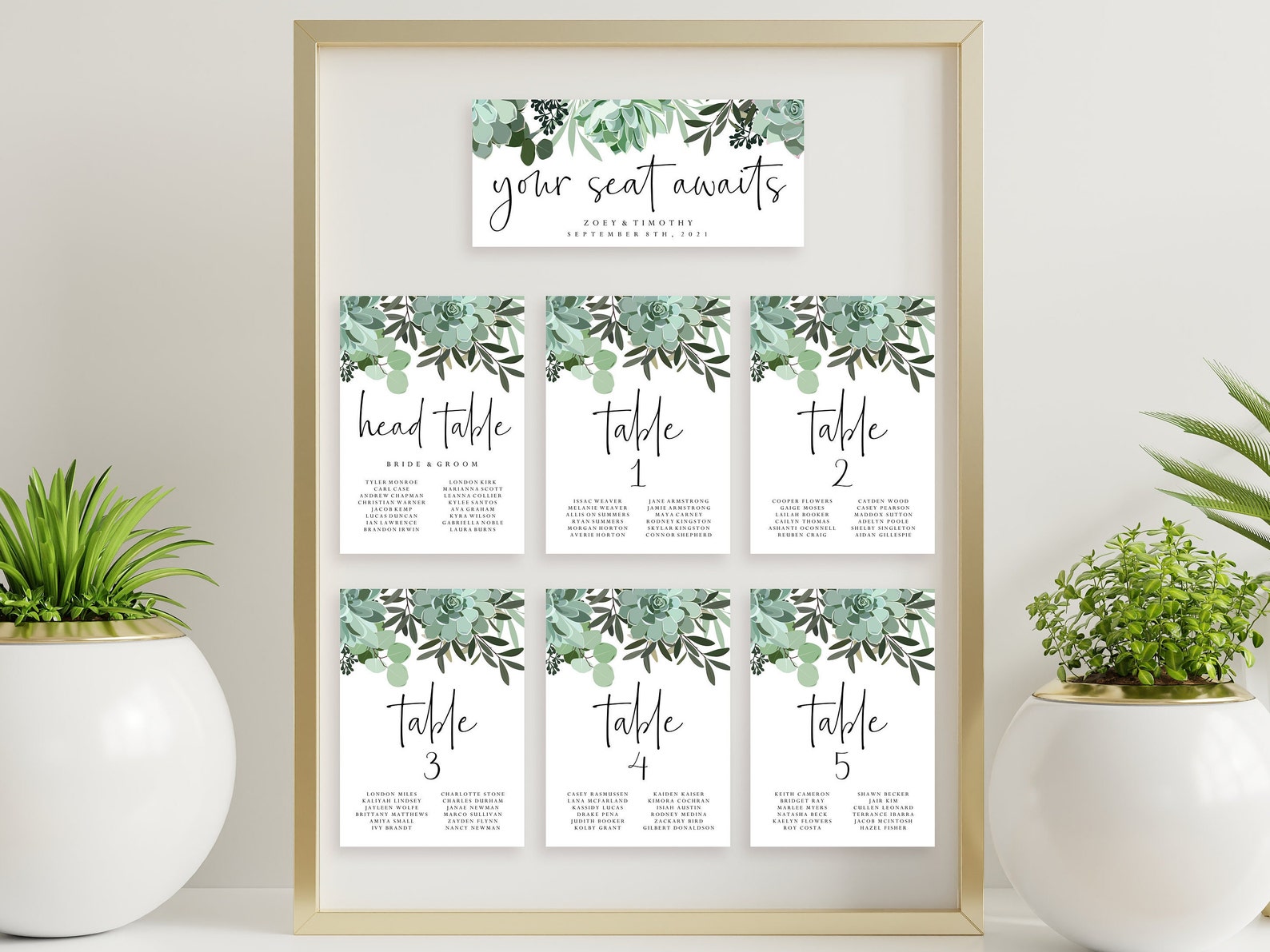 Printable Succulent Wedding Seating Chart Editable Seating - Etsy