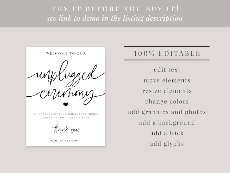 Unplugged Ceremony Printable Wedding Sign, Unplugged Wedding Sign ...