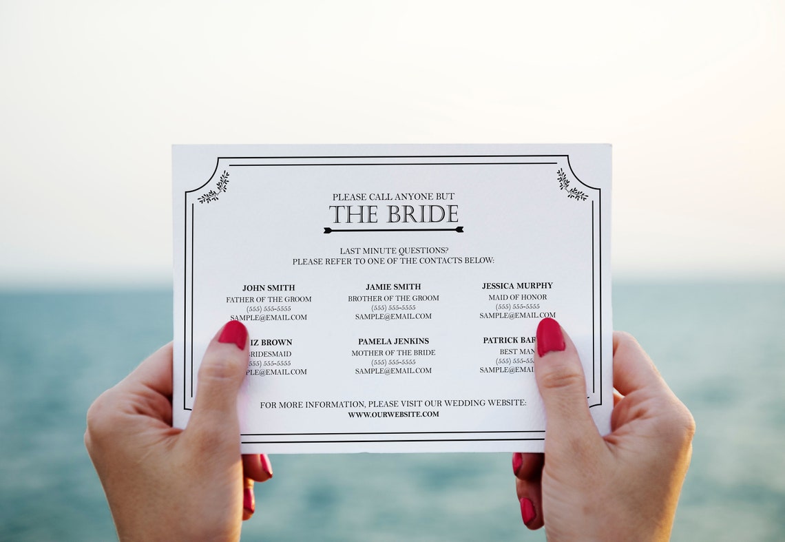 Call Anyone But The Bride Card // Wedding Phone Number Contact | Etsy