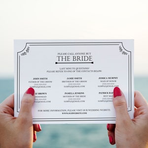 Call Anyone but the Bride Card, Wedding Phone Number Contact Card ...