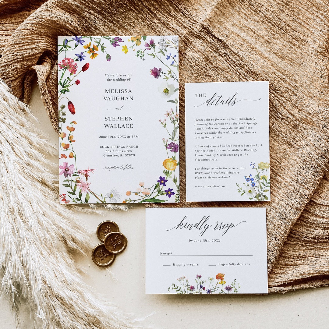 Wildflowers Wedding Invitation Set, Floral Wedding Invitation Template ...