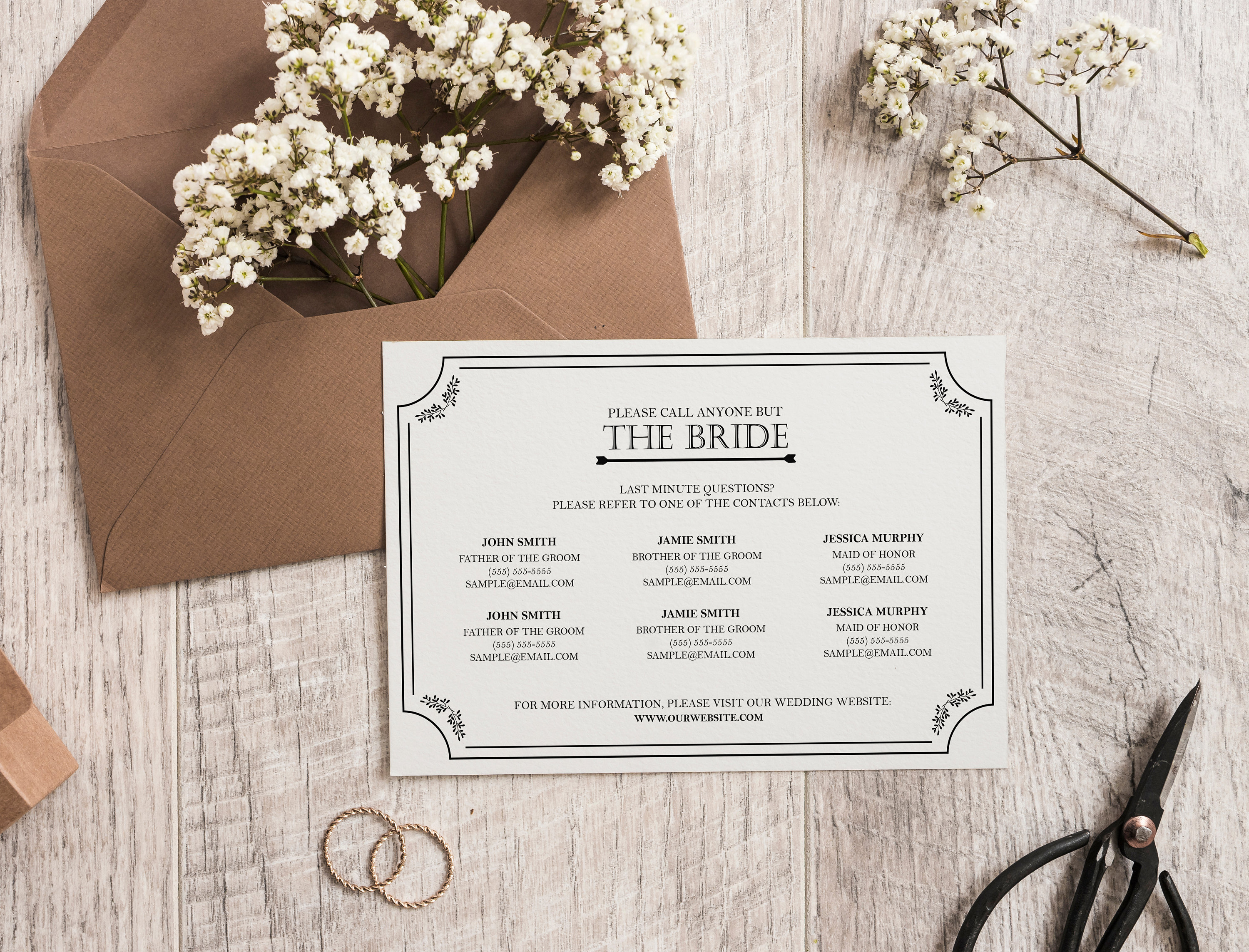 Call Anyone but the Bride Card, Wedding Phone Number Contact Card ...
