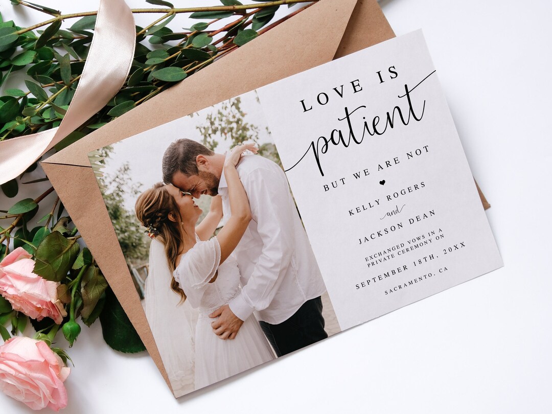 Love is Patient but We Are Not Elopement Announcement Template ...
