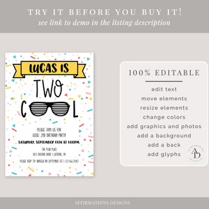 Two Cool Kids Birthday Invitation Template, 2nd Birthday Party ...