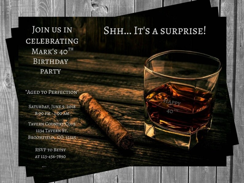 Cigar And Cognac Birthday Invitation Birthday Invitation Etsy
